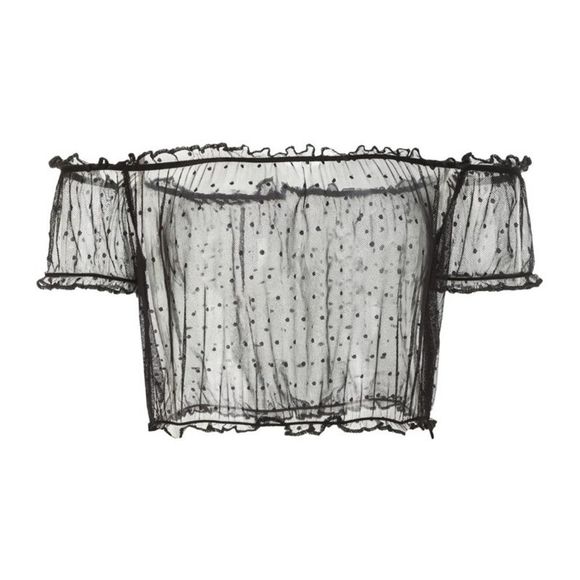 Tops | Sexy Black Lace Crop Top Transparent Shoulders Off | Poshmark